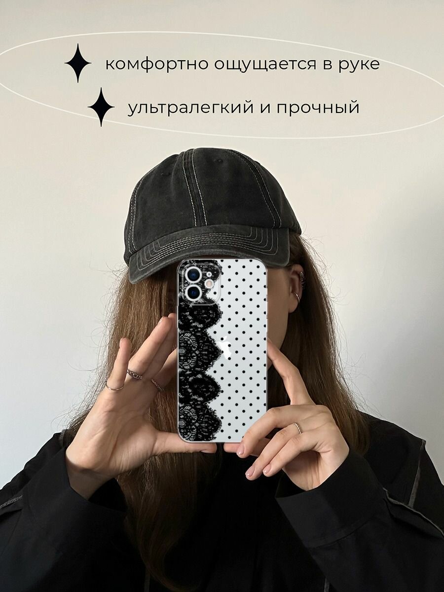 Силиконовый чехол на Apple iPhone 12 mini / Айфон 12 Мини с принтом Черное кружево и горошек — фото 1