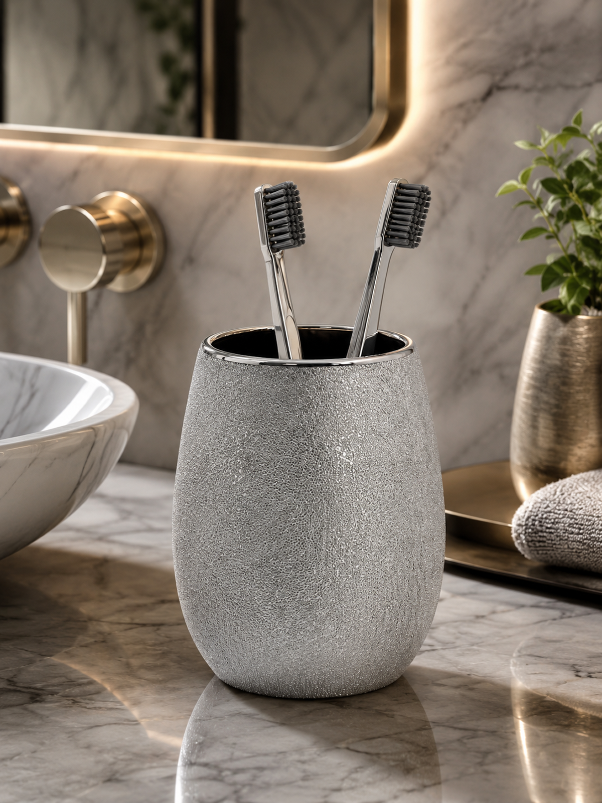 Стакан для зубных щеток Joy Home, серебряная глазурь, керамика