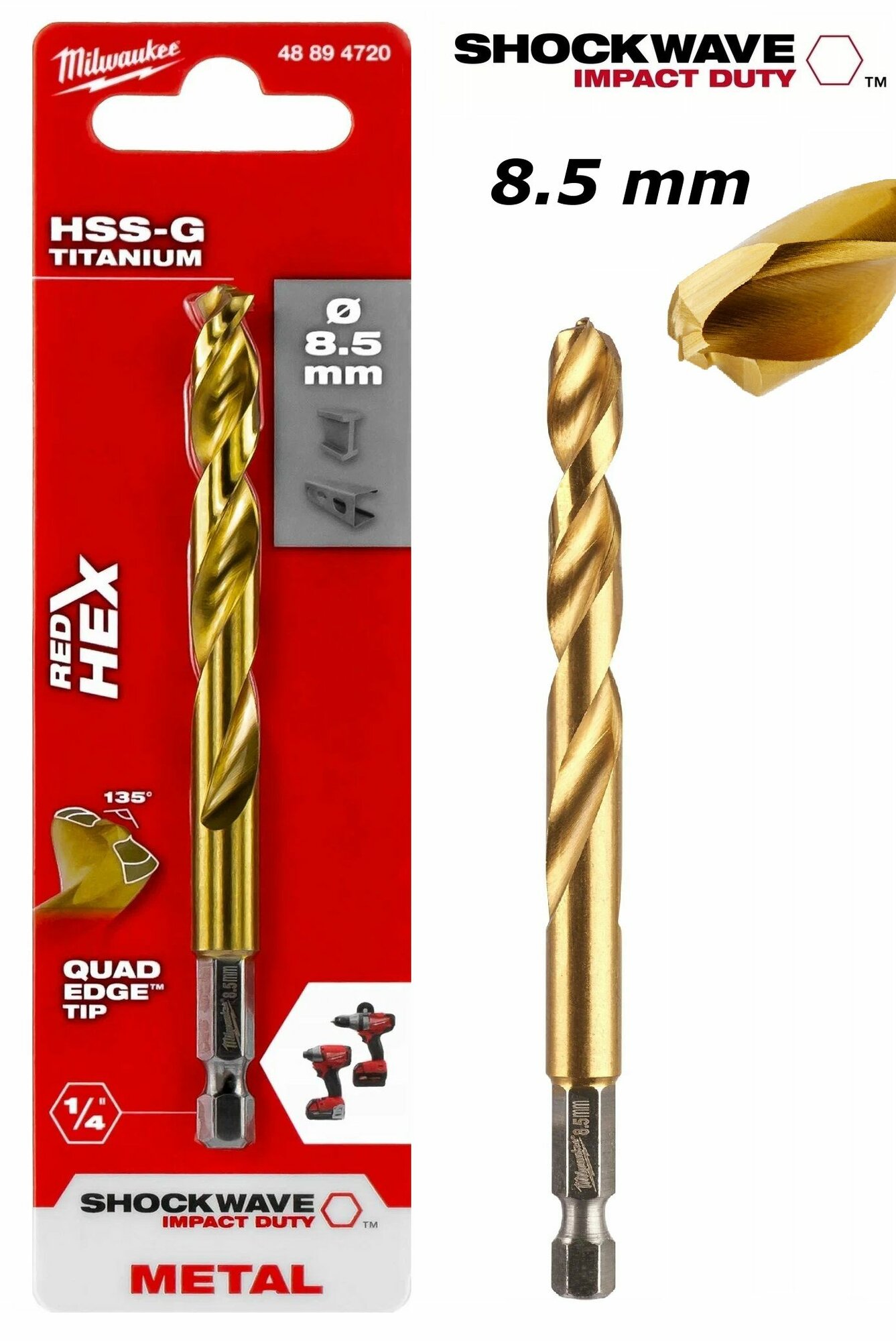 Сверло по металлу MILWAUKEE 48894720 SHOCKWAVE HSS-TiN 8,5 мм