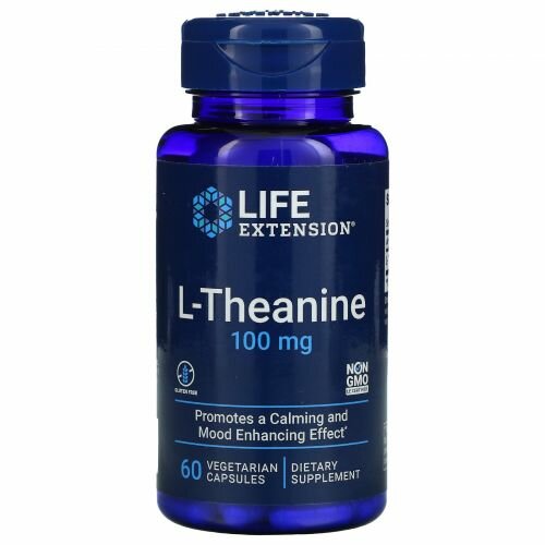 Life Extension, L-Theanine, L-теанин, 100 мг, 60 растительных капсул