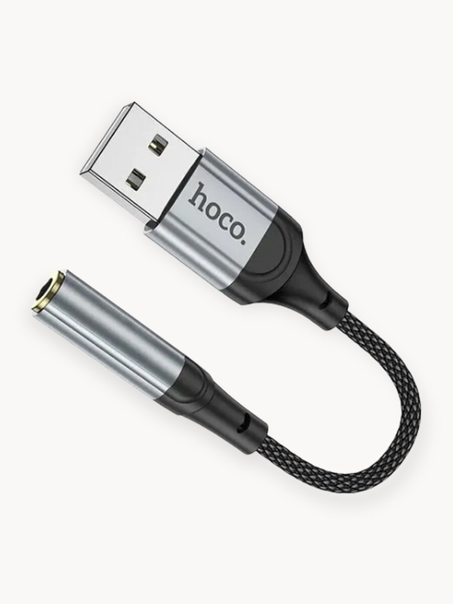 Адаптер Hoco LS36, для наушников, USB-A-AUX Mini Jack, 3,5мм, длина 0,12м, тканевая оплётка