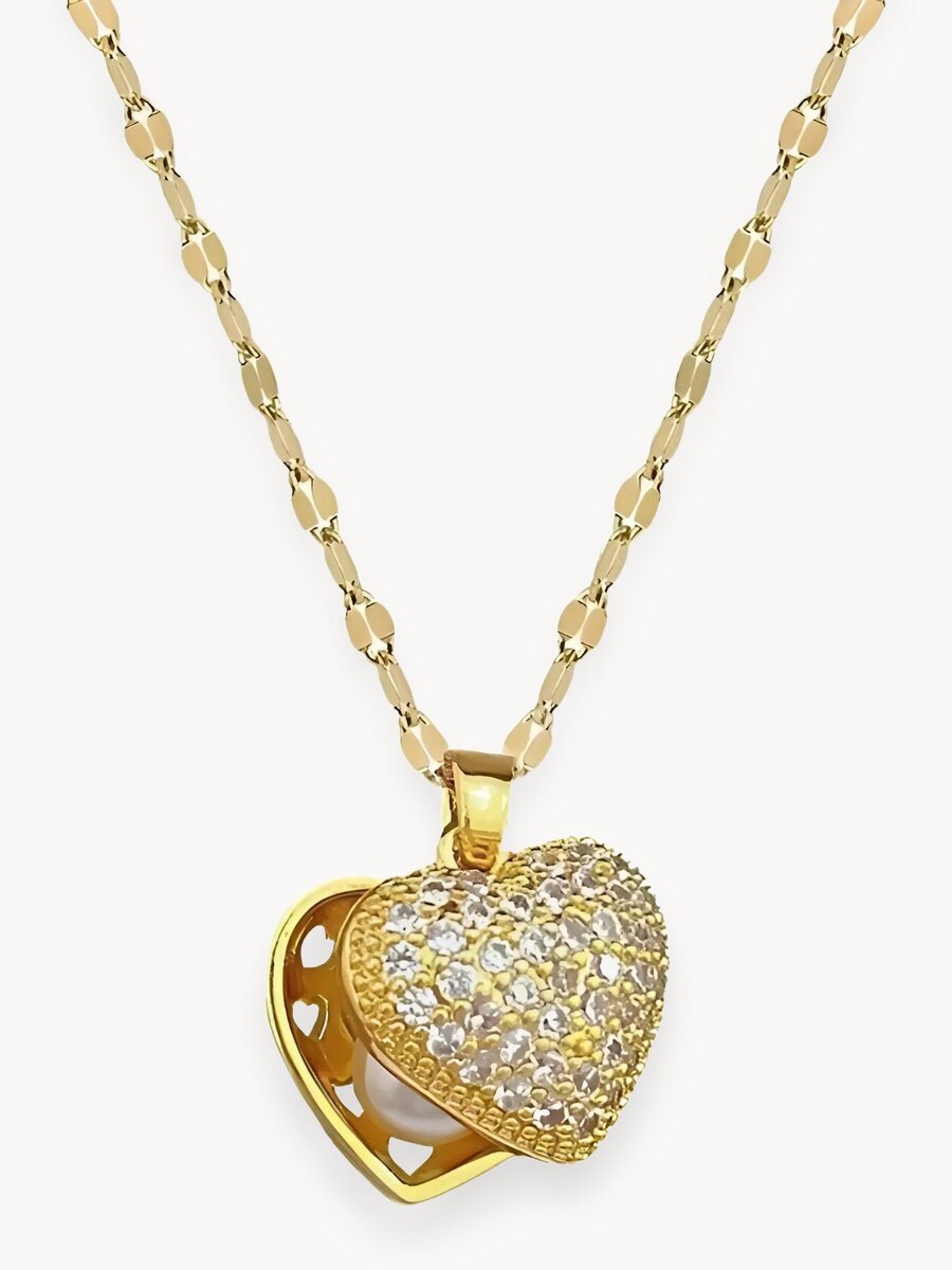 Колье, жемчуг имитация, циркон