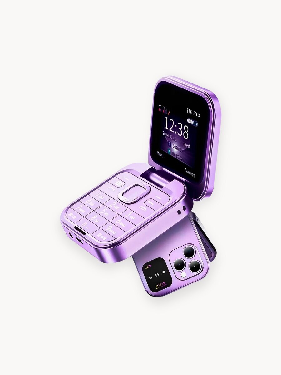 Телефон раскладушка "i16pro", кнопочный, цветной экран, 160х128, 32 ГБ