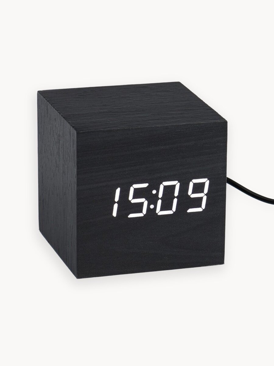 Часы - будильник электронные "Цифра" настольные с термометром, деревянные, 6.5 см, ААА, USB
