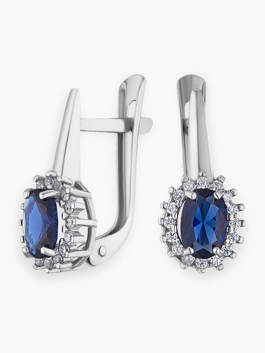 Серьги, серебро, 925 проба, родирование, фианит, сапфир