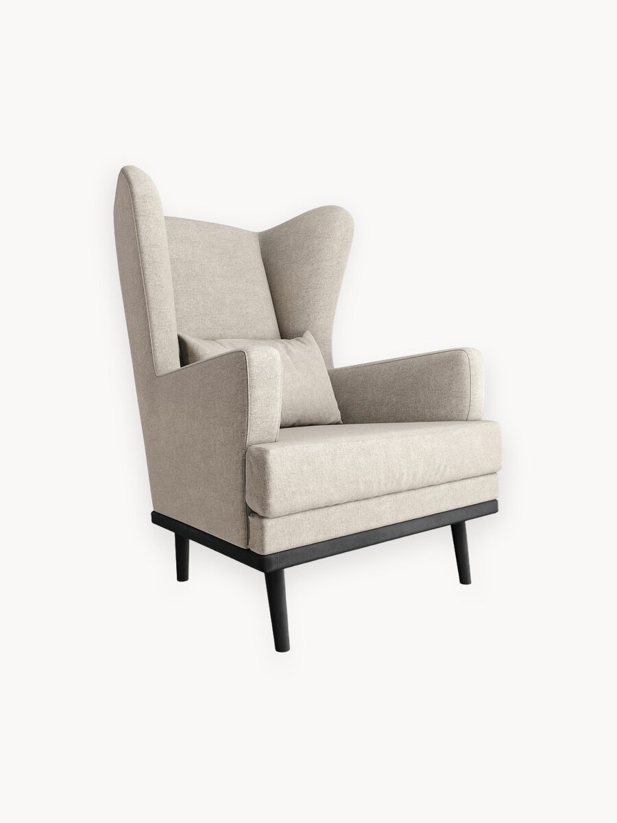 Кресло мягкое с ушами Фантазёр D-1(светло-бежевый) на высоких ножках, для отдыха и чтения книг. В гостиную, балкон, спальню и переговорную комнату.