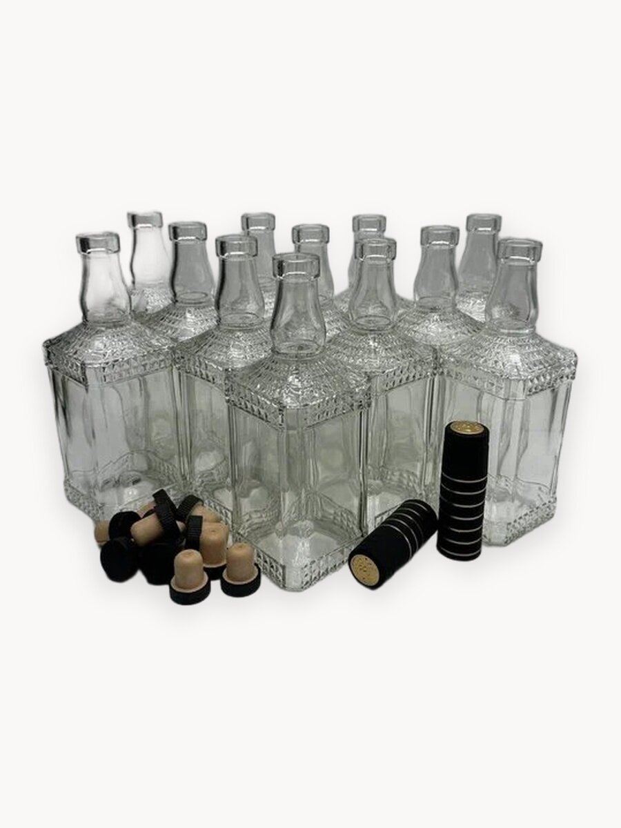 Бутылка стеклянная 0,7л 12 шт с пробками и термоколпачками стронг