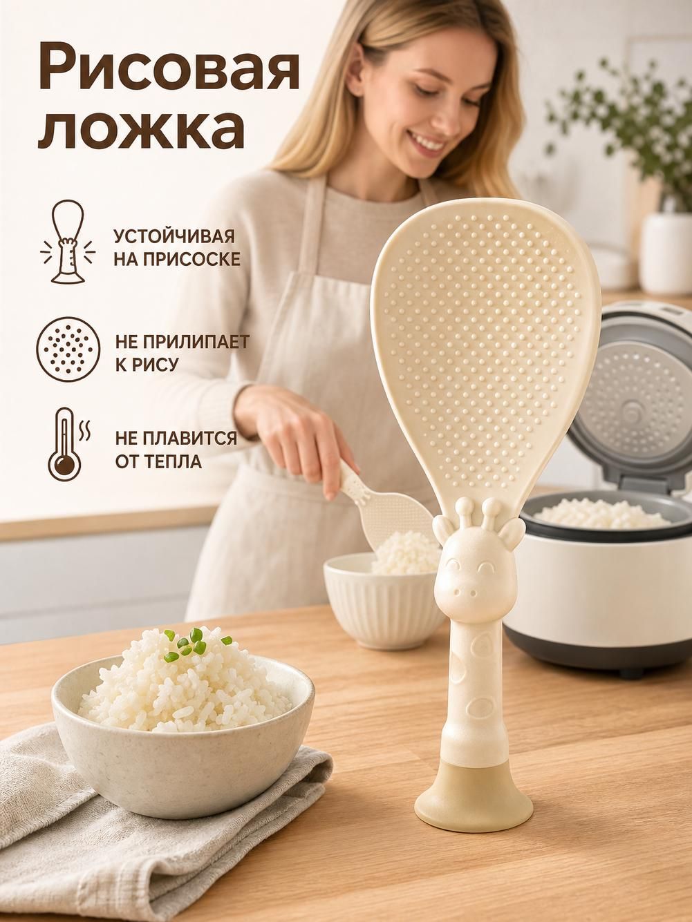 Лопатка для риса с двусторонним рельефом, жёлтая, с дизайном жирафа
