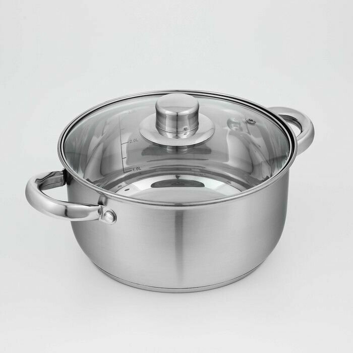 Кастрюля из нержавеющей стали Доляна Гретте , 3,2 л, d 20 см, с крышкой, капсульное дно, индукция