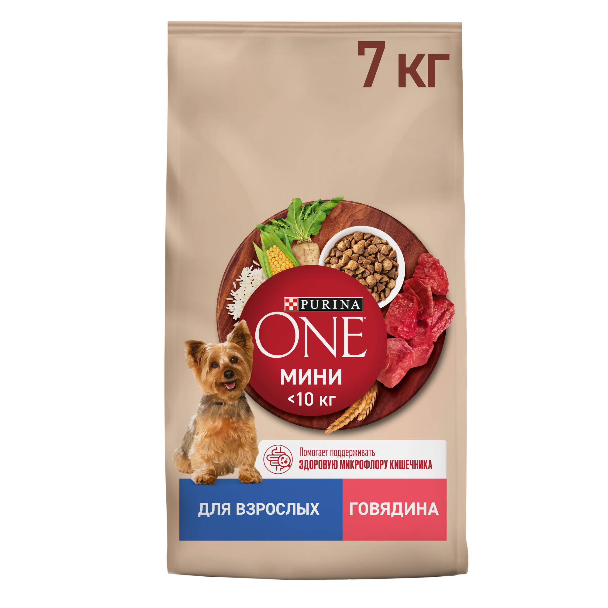 Purina One Мини сухой корм для взрослых собак мелких пород, с высоким содержанием говядины и рисом - 7 кг