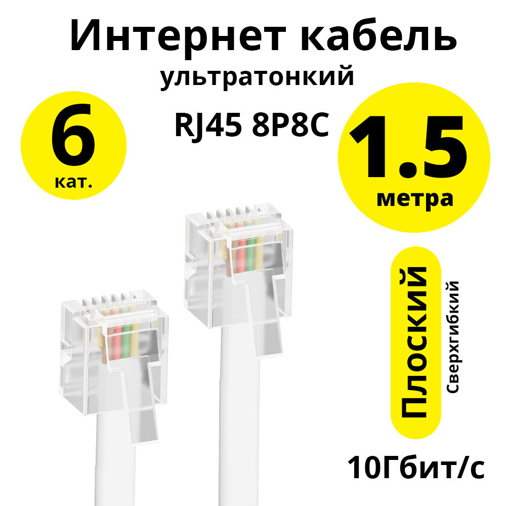 Патч-корд CAT6 10 Гбит/с RJ45 LAN плоский для ПК PS4 Xbox One Smart TV (ELS-LNC6) белый 1.5м