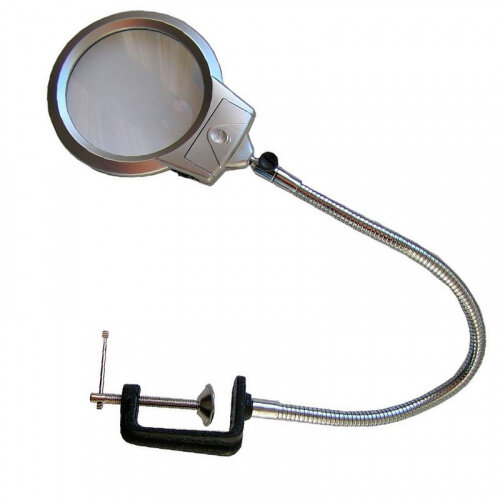 Лупа настольная на струбцине и гибком штативе с подсветкой 2х/5х-130мм