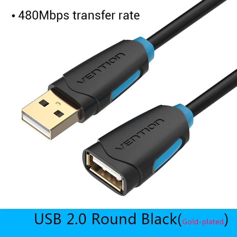 Кабель-удлинитель Vention USB 3.0 0,5 м, USB 2.0 Black CBC