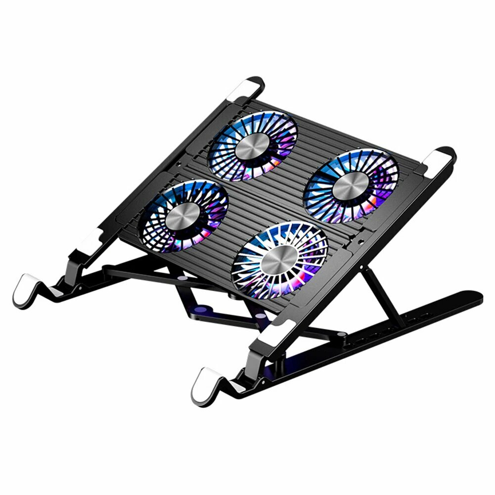 Подставка для ноутбука охлаждающая алюминиевая 2/4 вентилятора RGB ABS 4 Fans Black