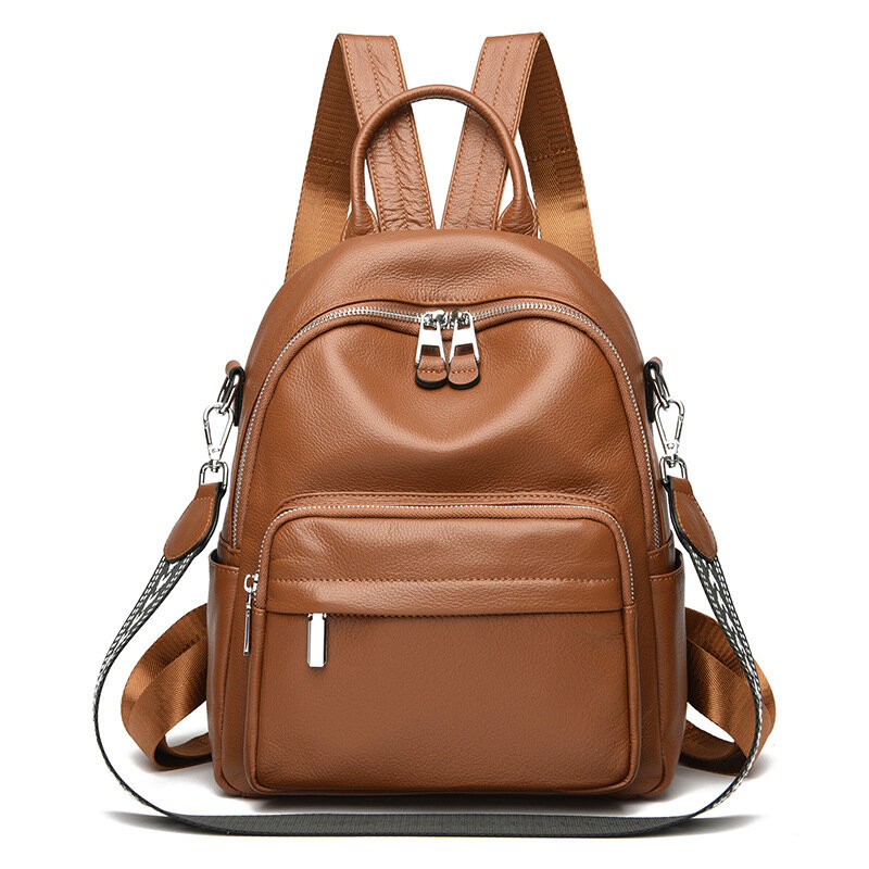 Рюкзак DENK, натуральная кожа, воловья, застежка-молния, коричневый