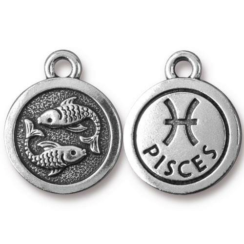 Подвеска, 19х15.5мм, TierraCast, знак зодиака Рыбы (Pisces), базовый материал - оловянный сплав, посеребренный с чернением, 1 шт.