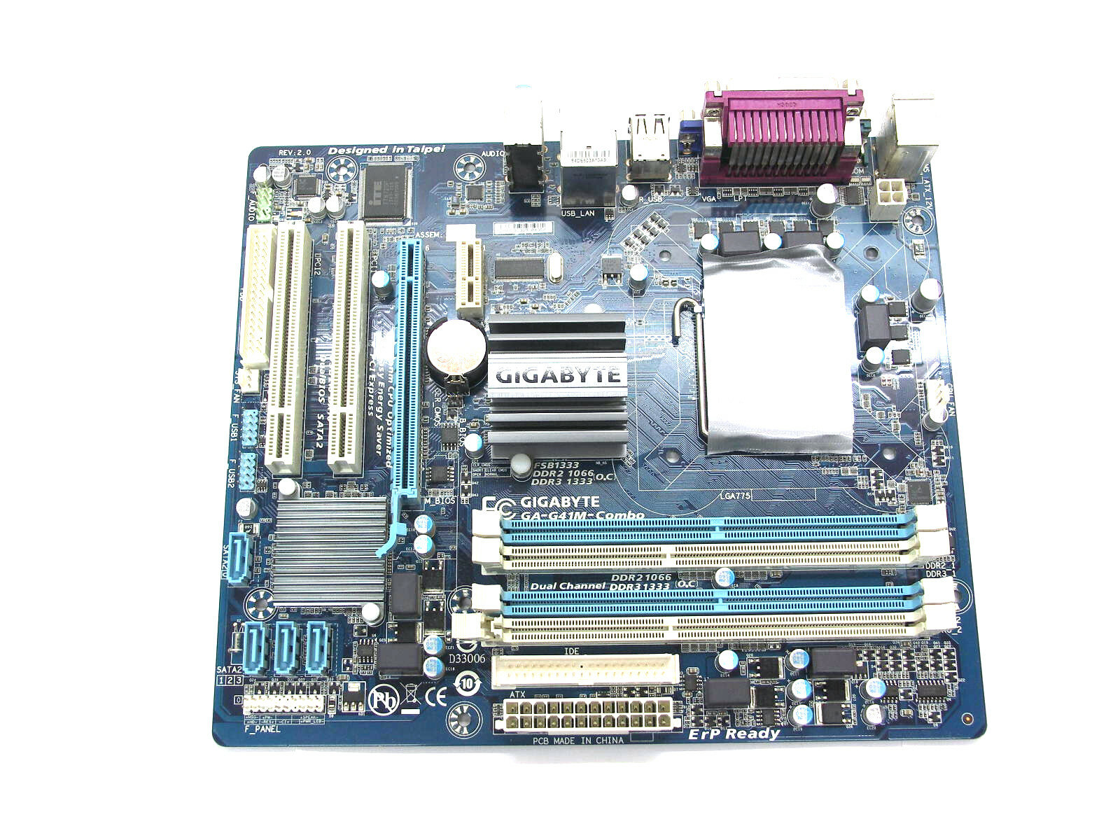 Материнская плата S-775 Gigabyte GA-G41M-Combo REV:2.0, IG41/2xDDR2/2xDDR3/SVGA/Sb/Lan/mATX