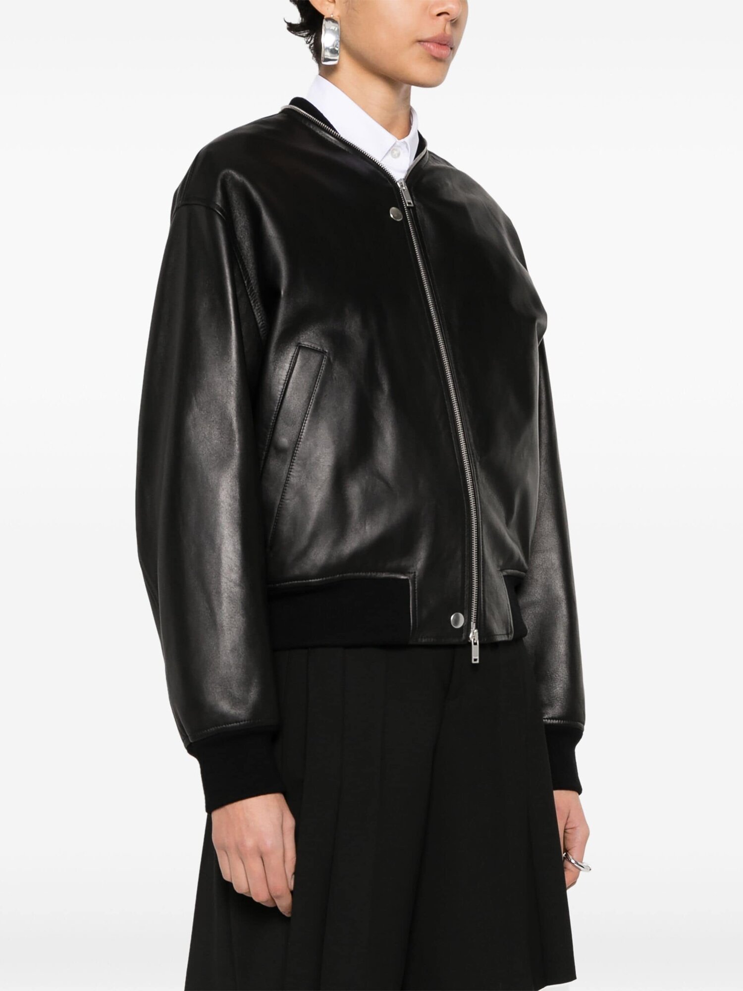 Бомбер Jil Sander Leather bomber jacket, размер 34, черный — фото 1