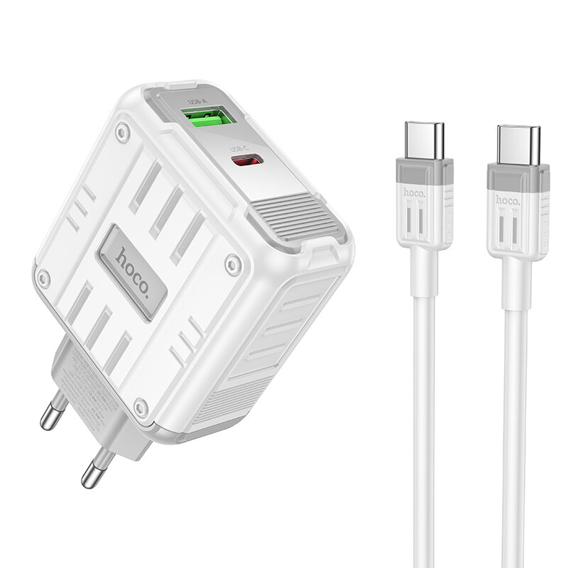 Сетевое зарядное устройство, 1 USB 3.0 QC+1 PD 65W (C138A), HOCO, Type-C to Type-C, белый