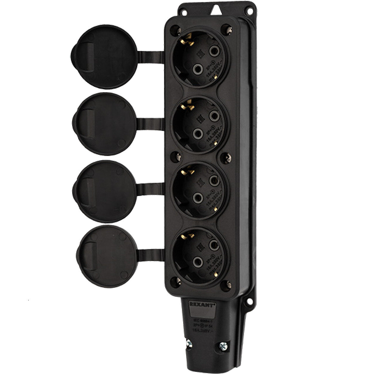 Колодка удлинителя на 4 розетки с заземлением переносная каучуковая 220В 16А 2P+E IP44 влагозащищенная