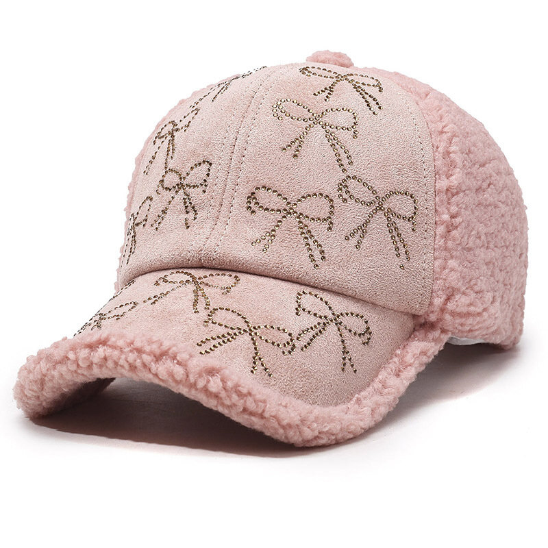 DIY бейсболка женщинам отдыха тепло хлопок с стразами бантик / A-229