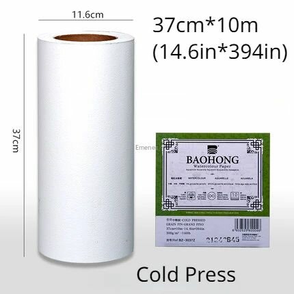 Бумага для акварели, BAOHONG, хлопок 100%,300 гр/м. кв, Среднезернистая фактура, размер 37cm х 10м