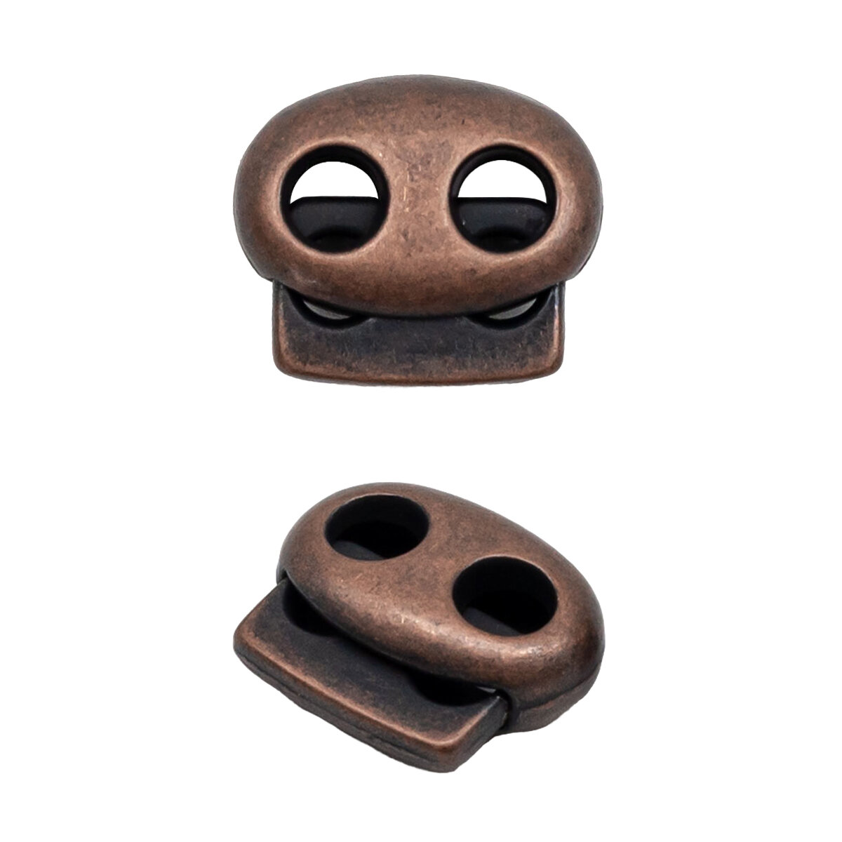 Фиксатор для шнура плоский 15*18 мм, 10 шт, 2 отверстия по 4 мм, металл, BIG (темная медь)