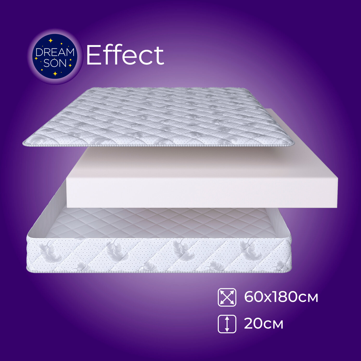 Матрас 60х180 беспружинный, средней жесткости, односпальный, в кроватку, DreamSon Effect