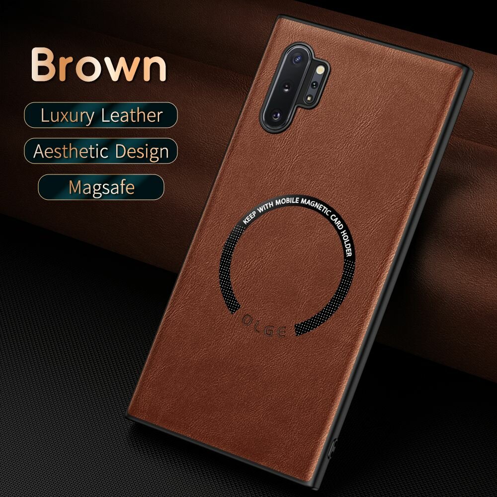 OLGE Роскошная кожаный MagSafe чехол для Samsung Galaxy Note 10 Plus / Самсунг Нот 10 Плюс