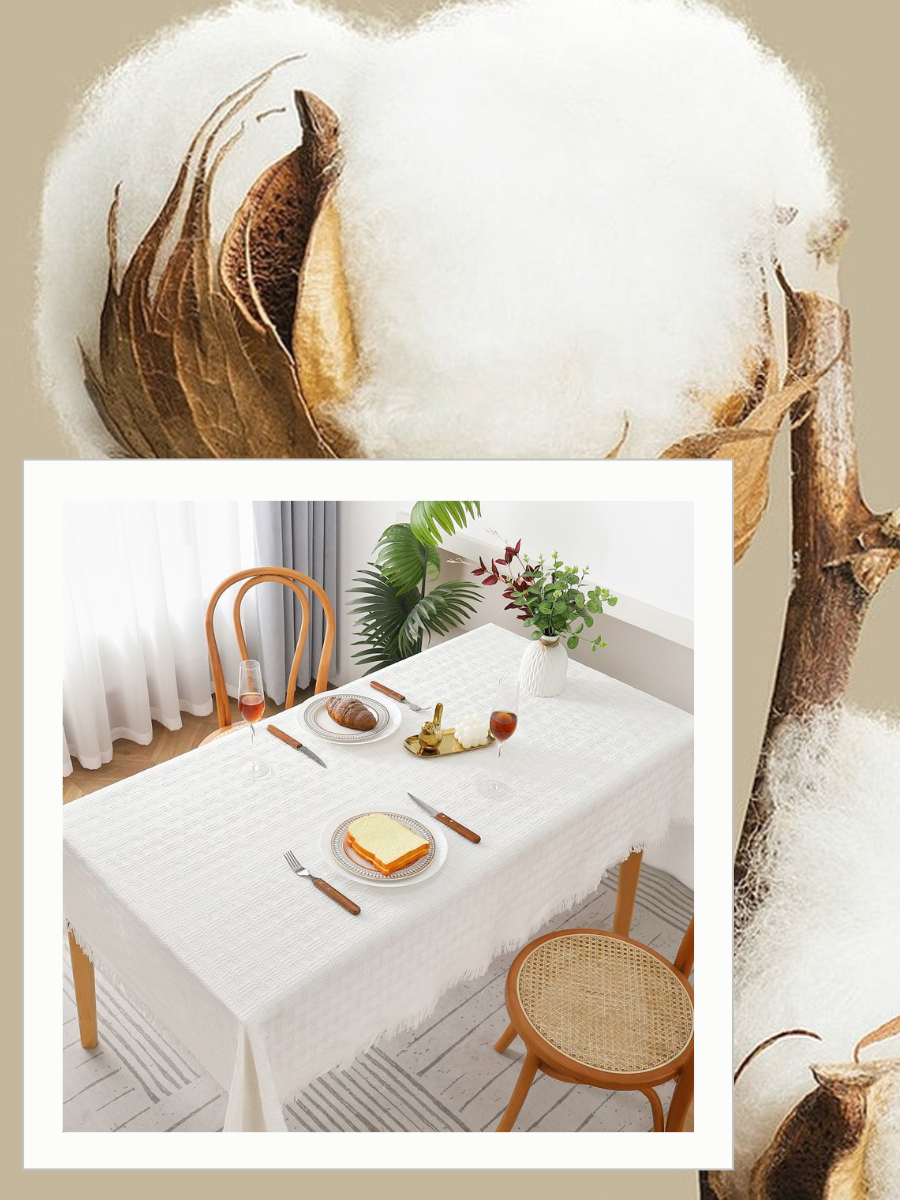 Скатерть - накидка тканевая из натурального хлопка с бахромой 130x180 см