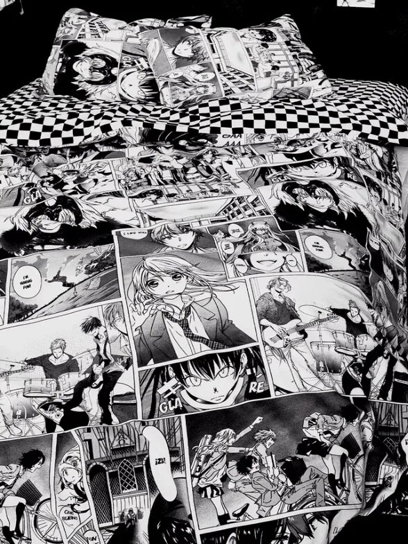 Комплект постельного белья "Аниме", поплин, 100% Хлопок с гипоаллергенной пропиткой, 1.5-спальное/клетка