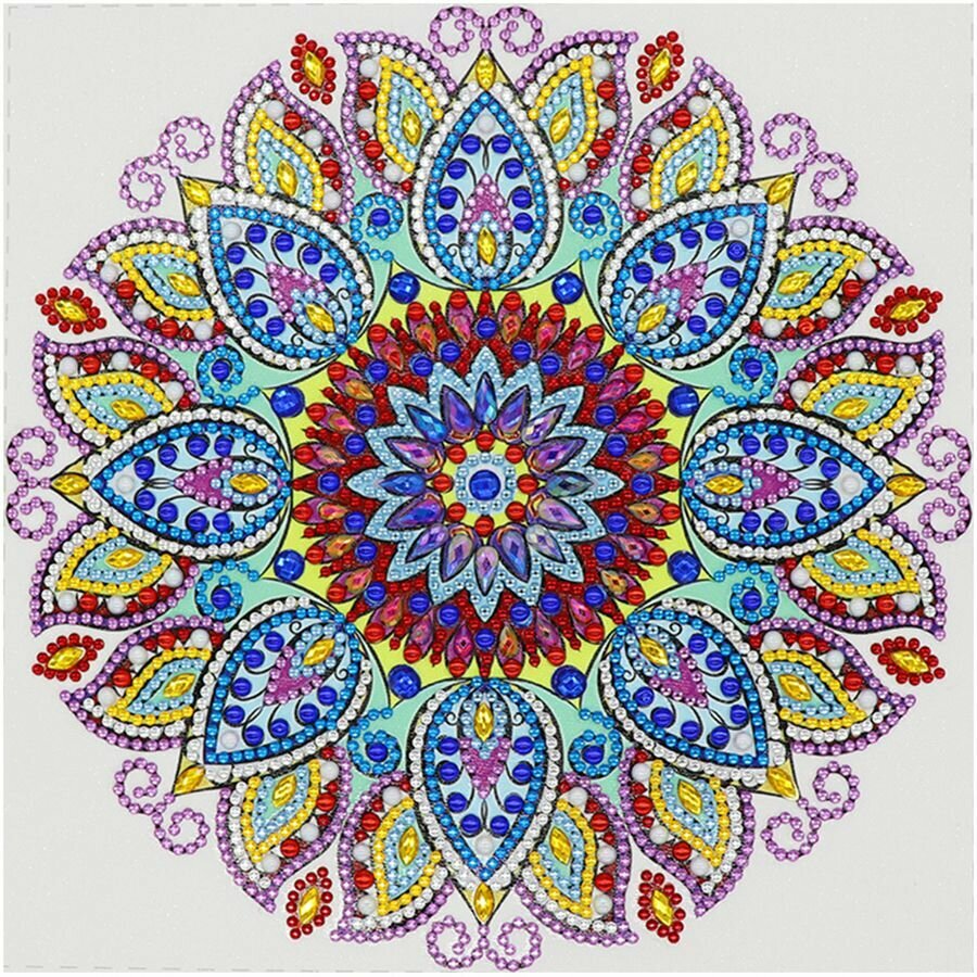 Алмазная мозаика R8465"Мандала", размер полотна 30*30 см, размер выкладки 24*24 см, фигурные стразы, без подрамника