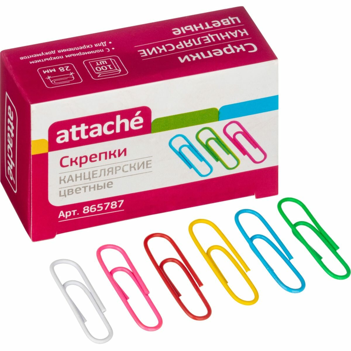 Скрепки Attache (28мм, металлические, цветные с полимерным покрытием) 100шт, 10 уп.
