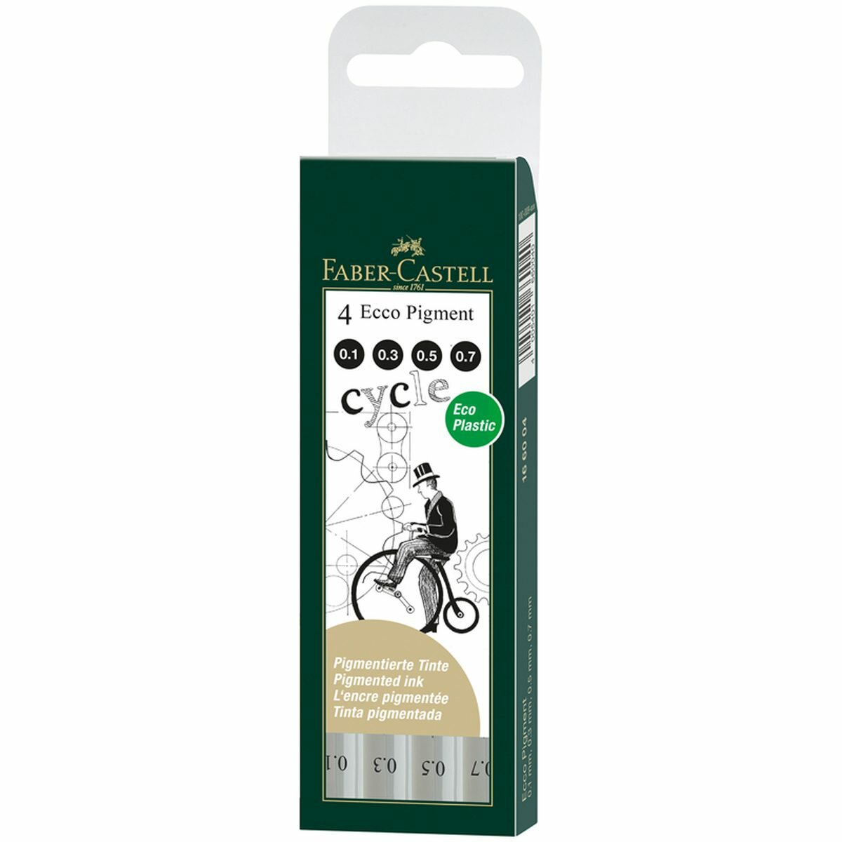 Набор капиллярных ручек Faber-Castell "Ecco Pigment" (набор, круглые) черные, 4шт. в футляре (166004), 5 уп.