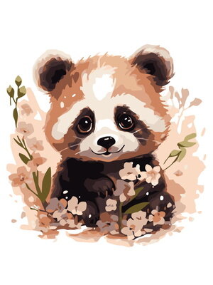 *Набор д/творч(РыжийКот) ХолстПоНомерам[20*20см] МалышиЖивотные Панда в цветах (холст на подрамнике, краски, кисточки) (Х-0637)