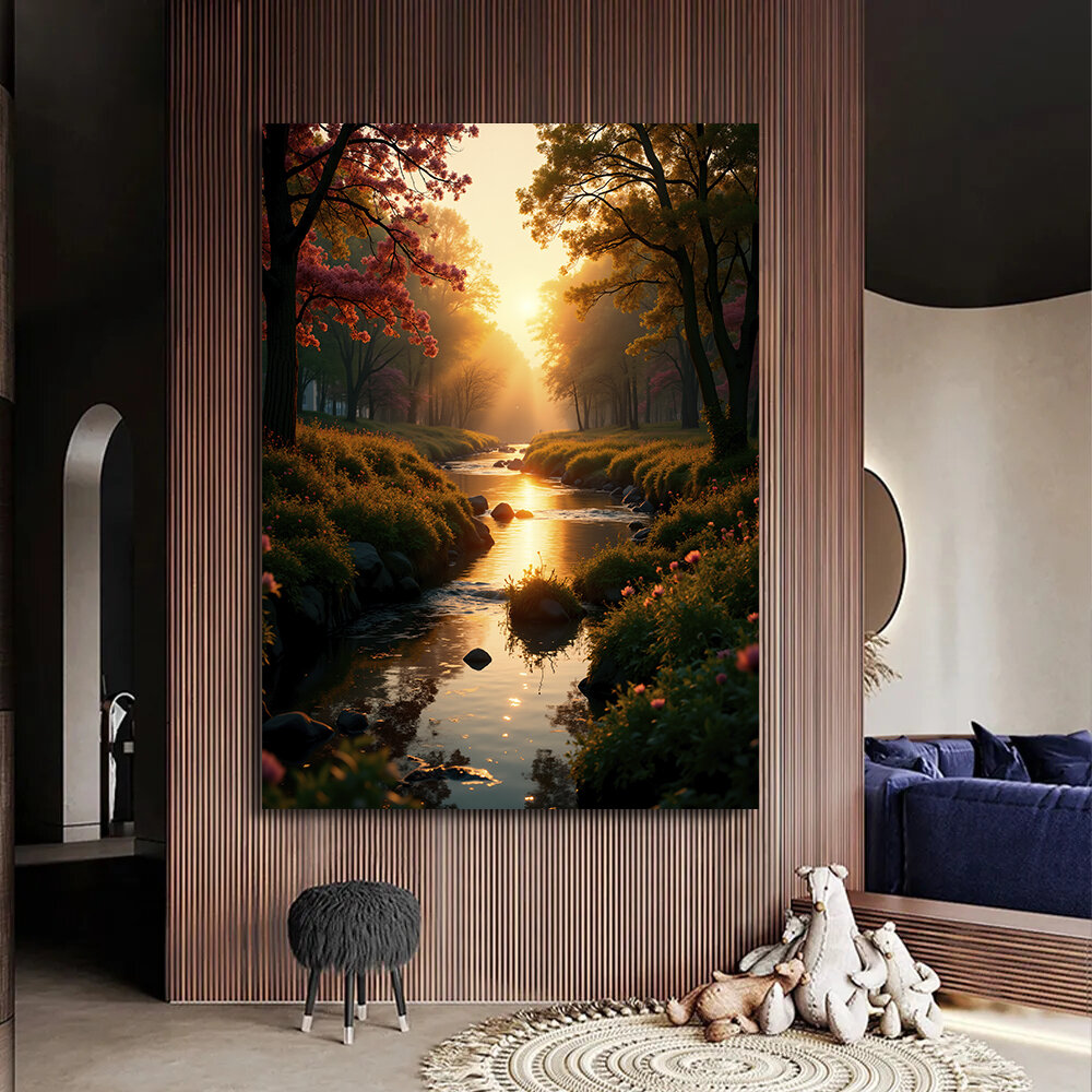 ЛЕС / река, картина с пейзжем / природой, горы, море, 40х60 см.