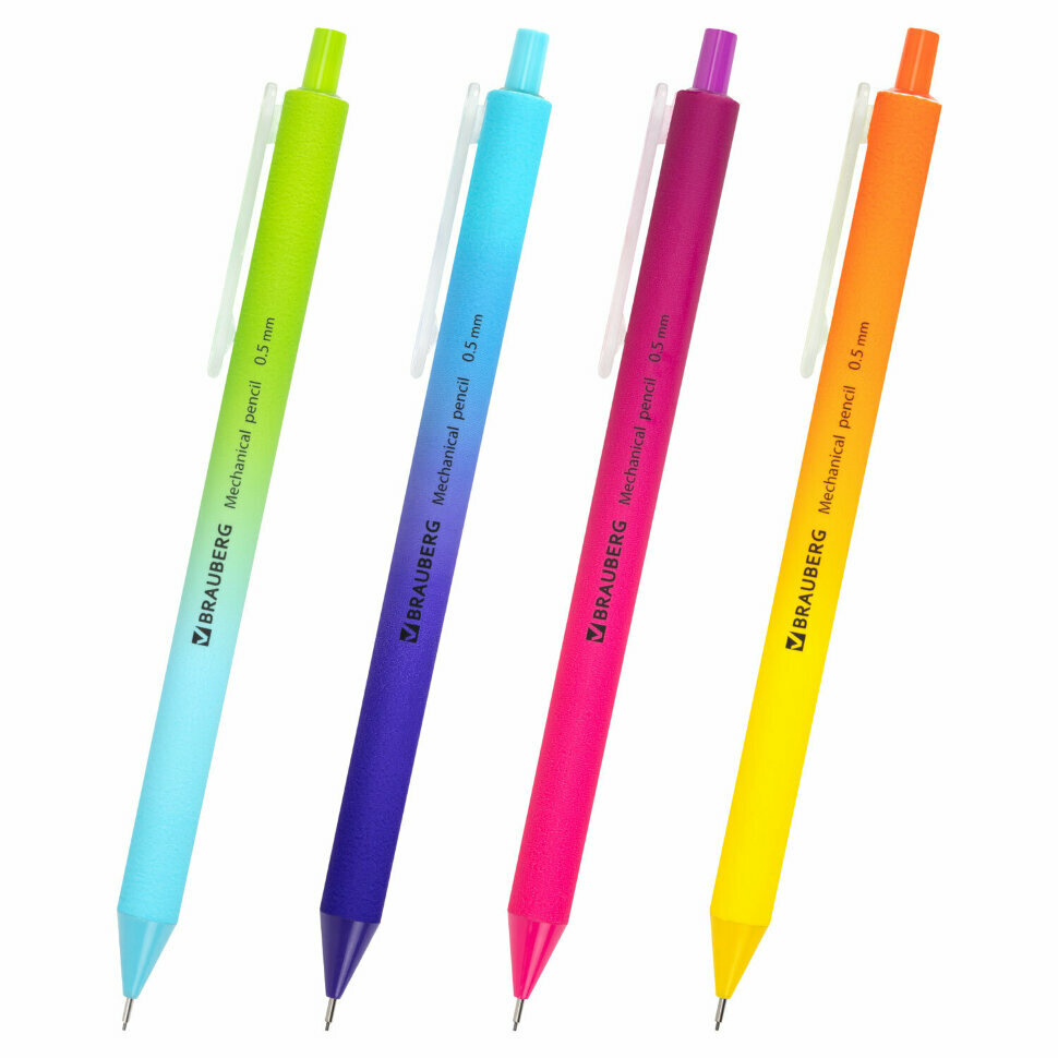 Карандаш механический 0,5 мм, BRAUBERG SOFT "Grade", HB, корпус soft-touch ассорти, 181958, 24 штук, 181958