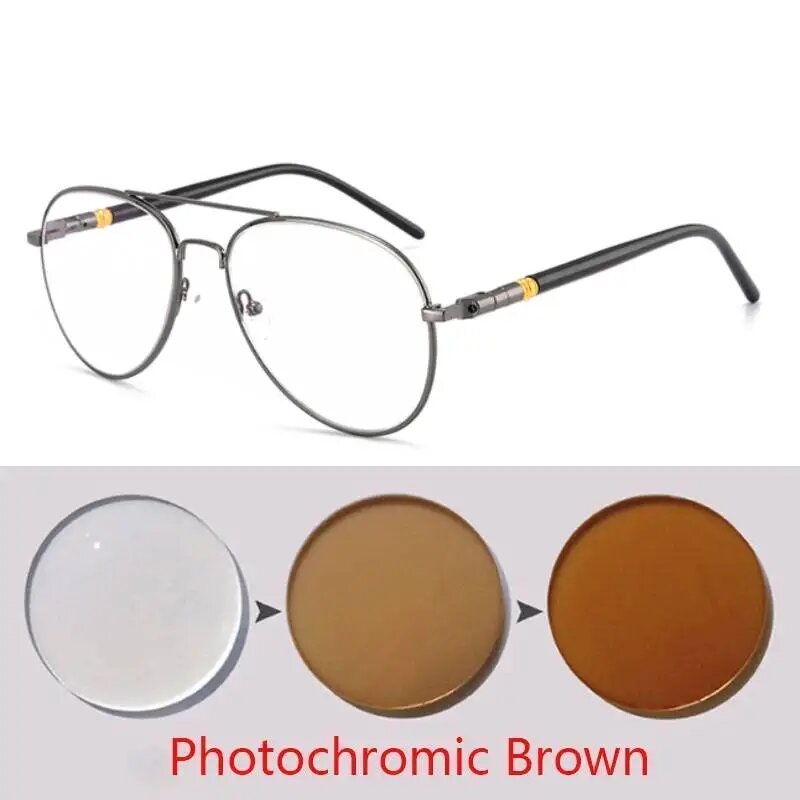 Наружные солнцезащитные фотохромные очки для близорукости пилота с очками по рецепту, мужские овальные солнцезащитные очки с диоптриями 0-0,5-0,75 до -6,0