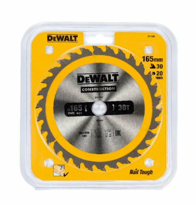Диск пильный по дереву с гвоздями DeWalt Construction 165/20 30 ATB +10 DT1935-QZ