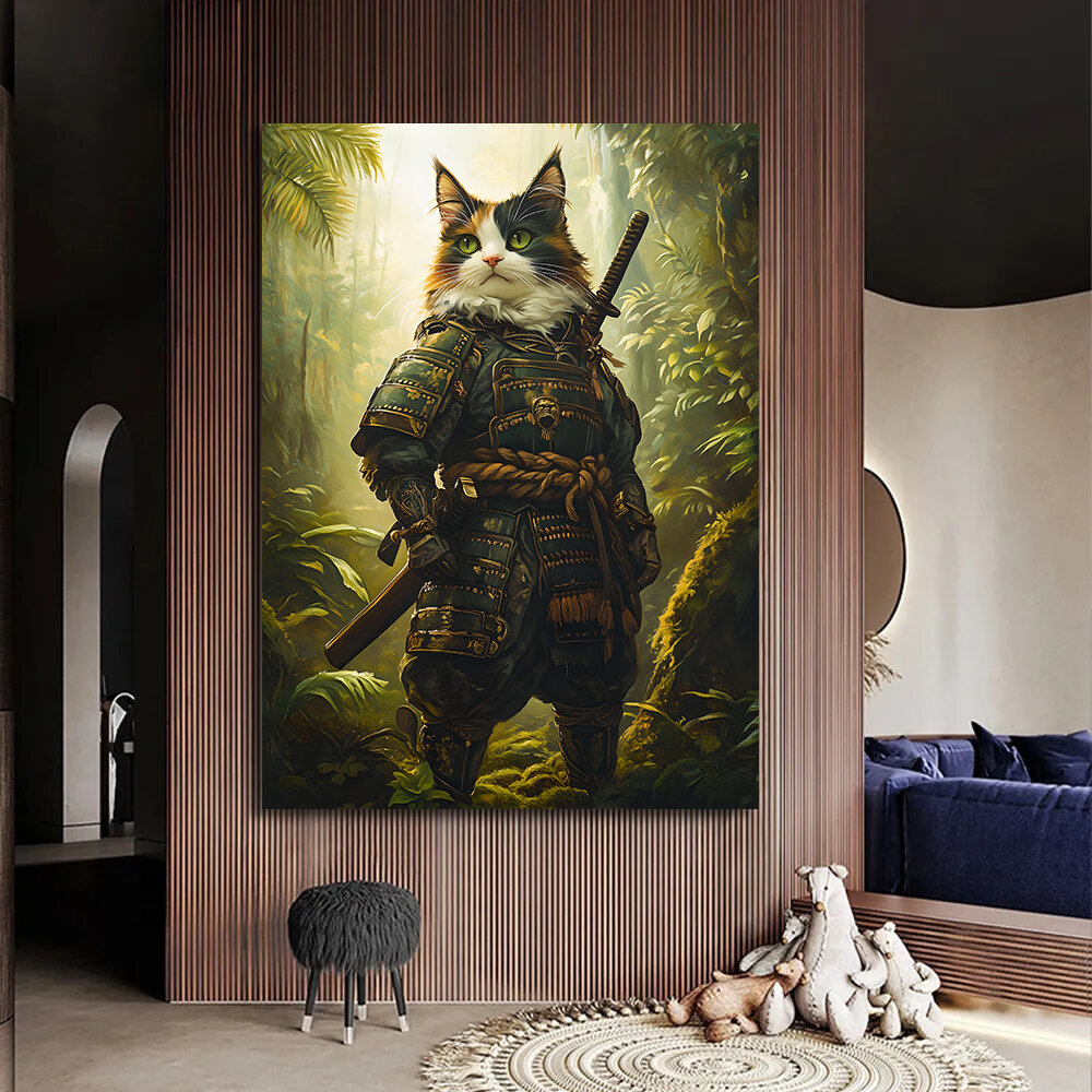 Картина "Коты Самурай", 60x80см, на подрамнике, хлопок, дерево