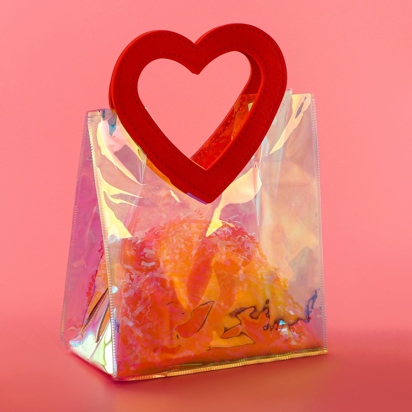 Пакет подарочный из ПВХ, красный, ирридисцентный, 20 18 10 см