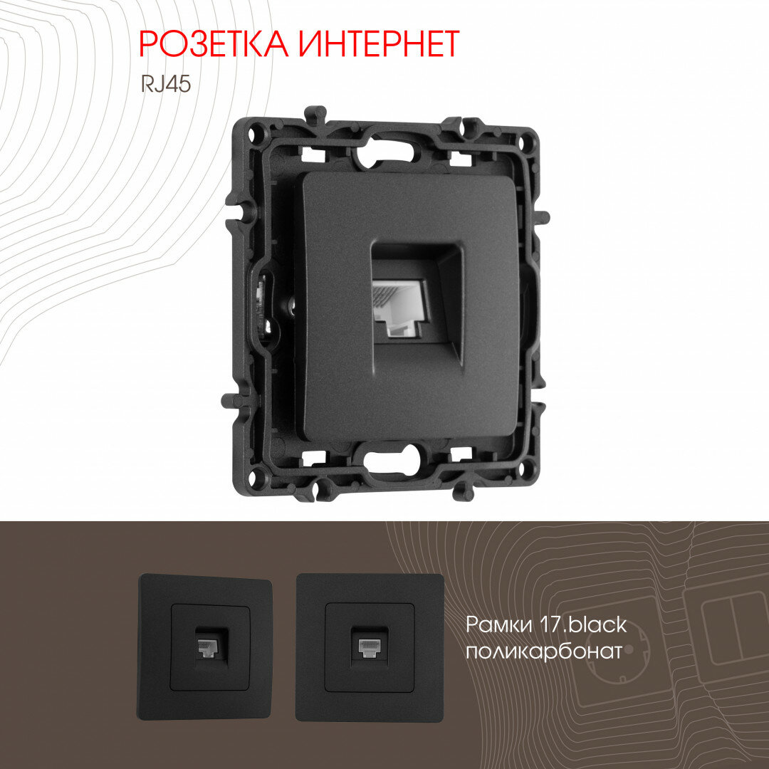 Розетка интернет, RJ45 217.45-1. black Arte Milano
