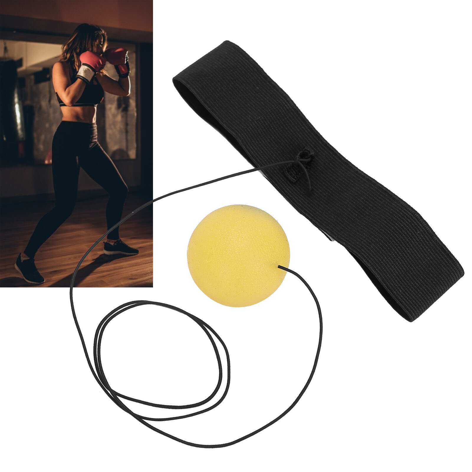 Boxing Reflex Ball для тренировки реакции и скорости с головным поясом Желтый, материал TPE, длина головного пояса 60 см, упаковка содержит 1 штуку