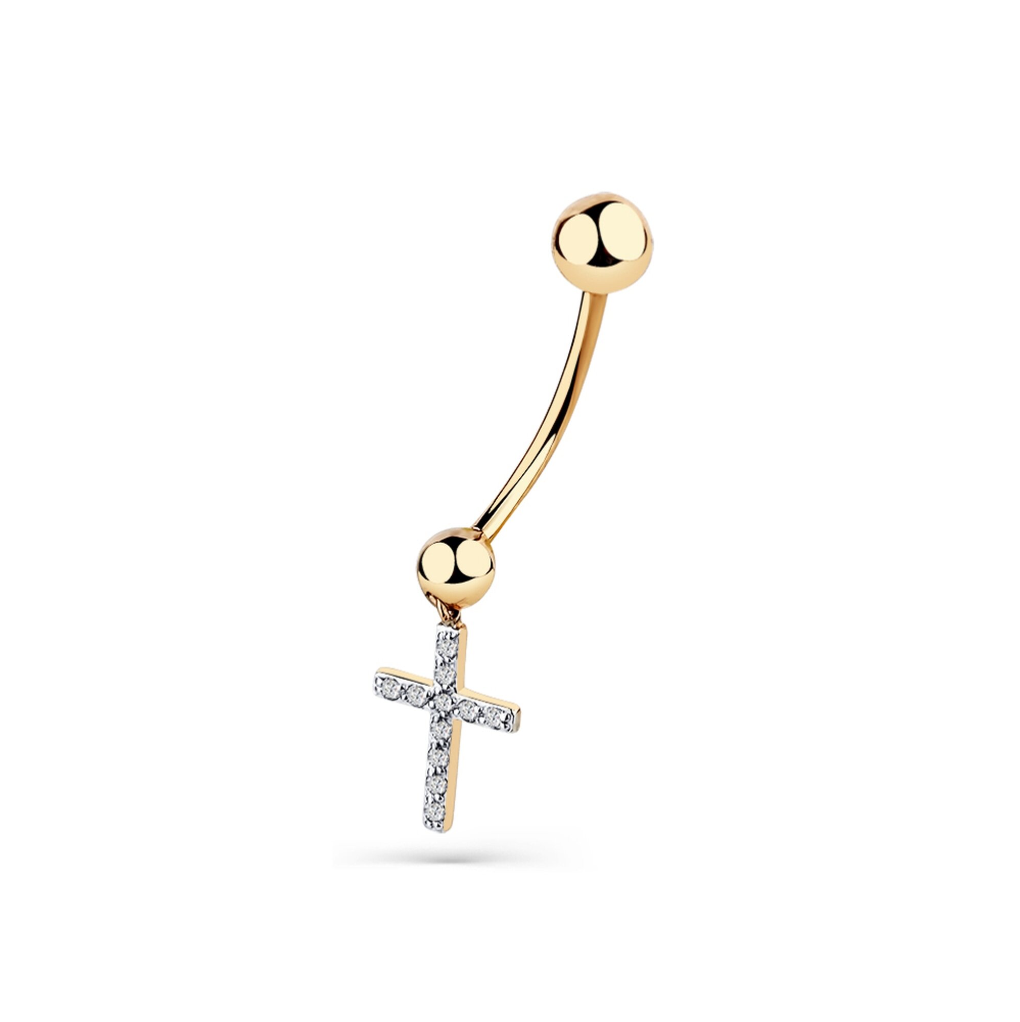 Пирсинг в пупок, красное золото, 585 проба, фианит