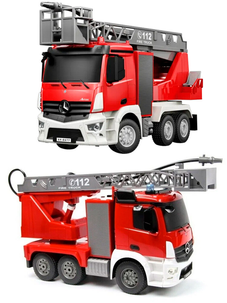 Радиоуправляемая пожарная машина Double Eagle Mercedes-Benz ANTOS 1/26 2.4G брызгает водой RTR - E677-003