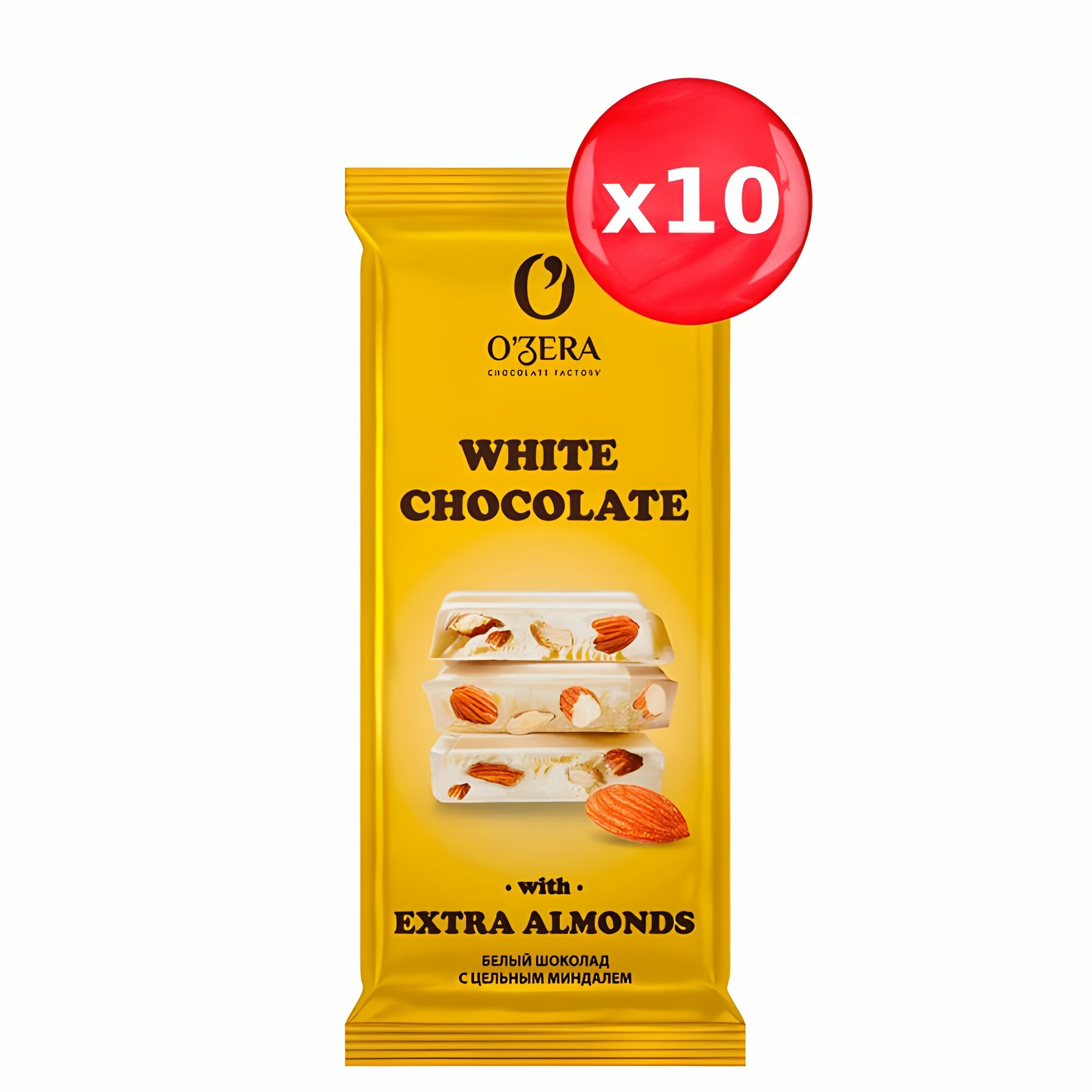 Шоколад Озера (OZera) белый с миндалем, 90 грамм х 10 упаковок