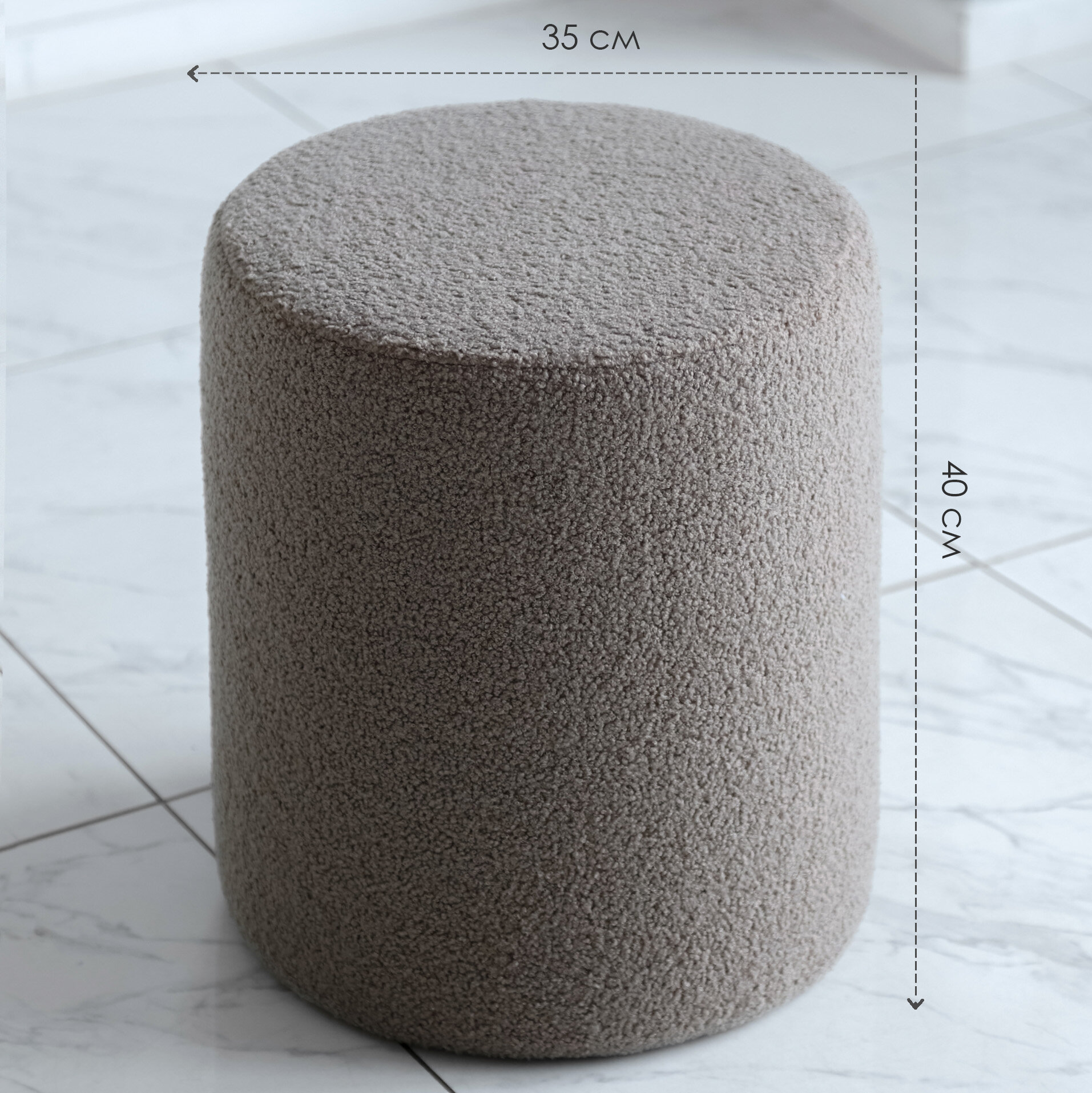 Пуфик в прихожую и спальню, для туалетного столоки, букле, барашек, soda decor, темно бежевый