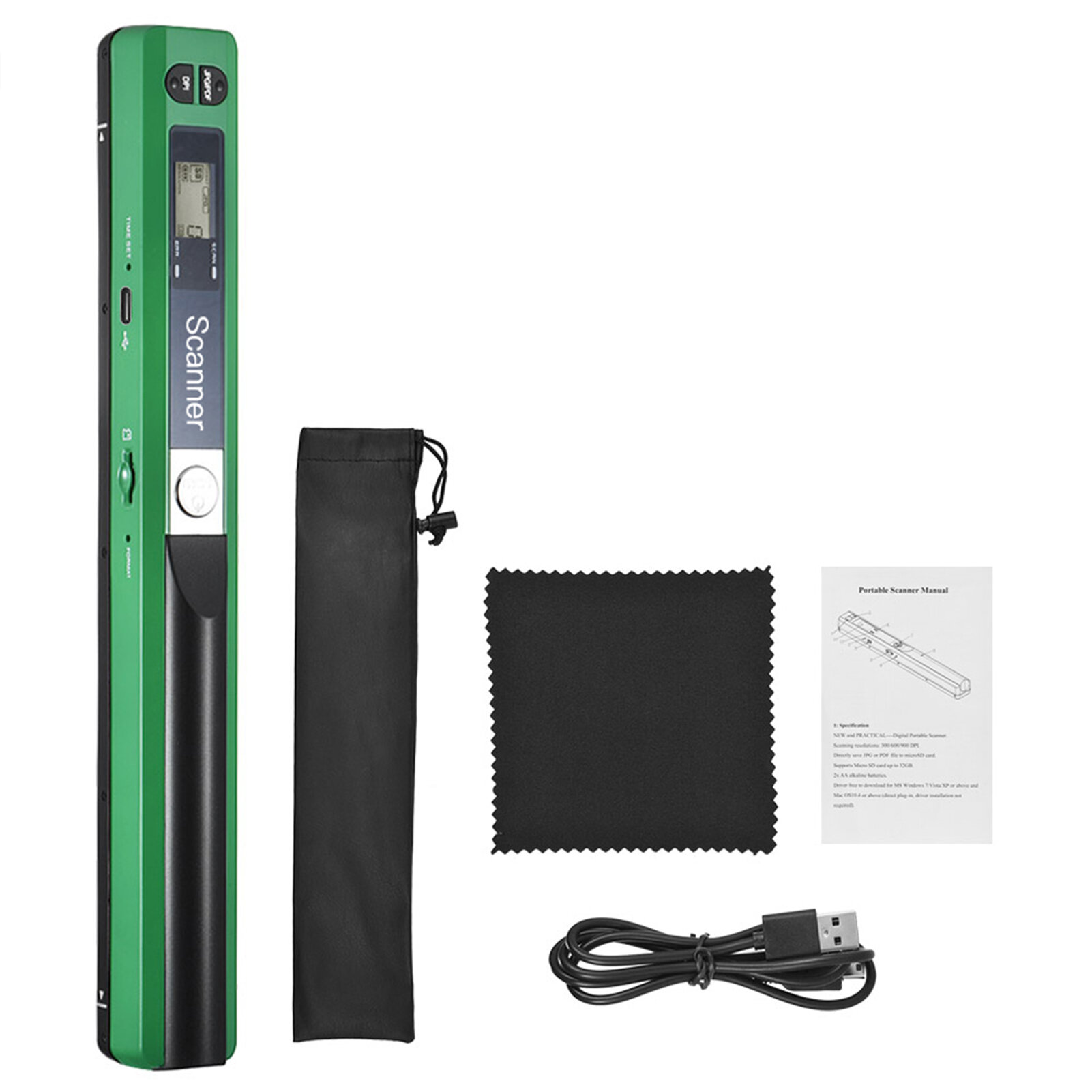 Портативный портативный палочка беспроводного сканера A4 Size 900DPI JPG/PDF Формат ЖК-экрана Type-C Интерфейс с защитой сумки для квитанций о деловых документах Книги изображения