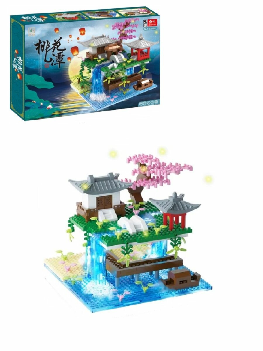 3д конструктор из миниблоков Пруд с цветущей сакурой 418 деталей