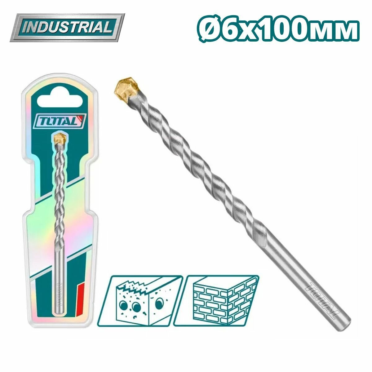 Сверло по бетону 6x100мм, твердосплавная напайка TOTAL TAC260610 (1шт.)
